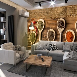 Peel and Stick Spices Wallpaper Kitchen Mural Spoon Print Food Decal ...