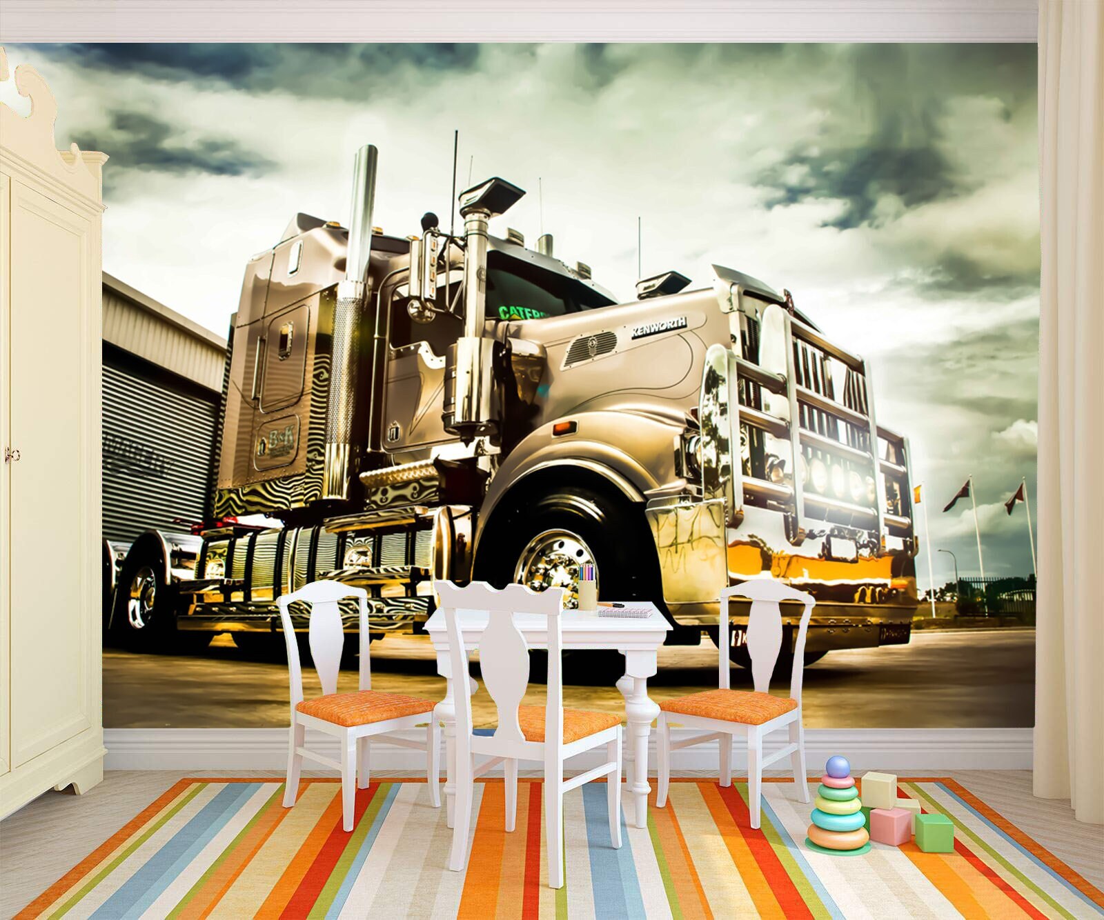 Semi Truck Wallpaper Boys Room Mural Lorry Car Print Mechanism Wall ...