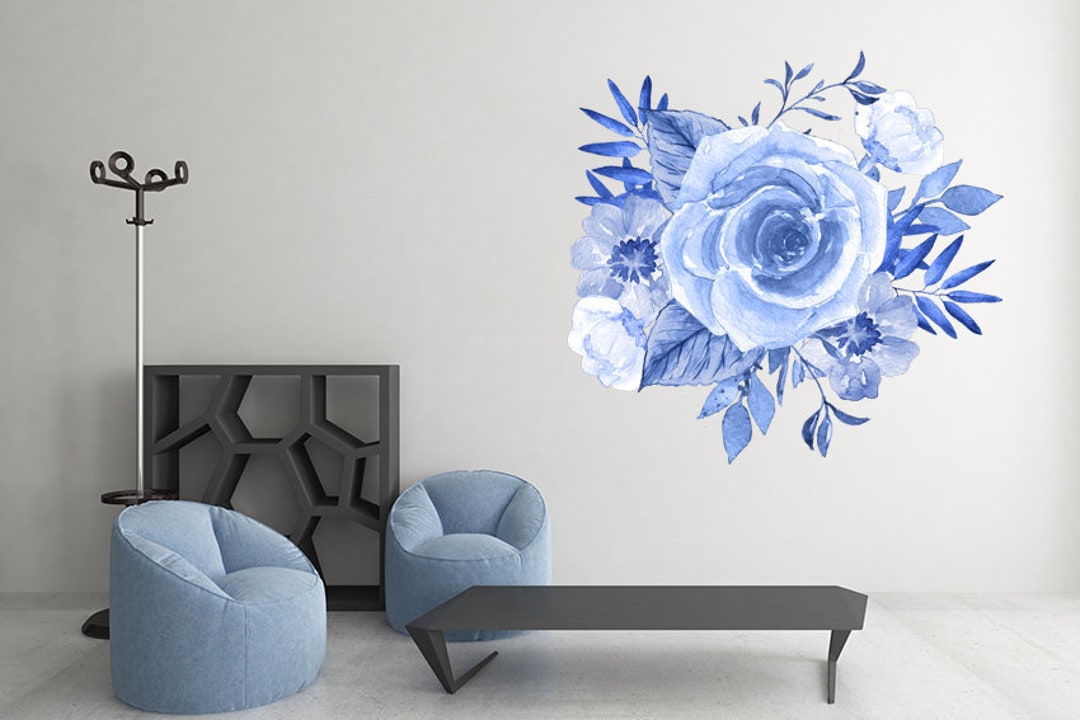 Blue Flower Decal Floral Sticker Flower Wall Art Nature Room Print ...