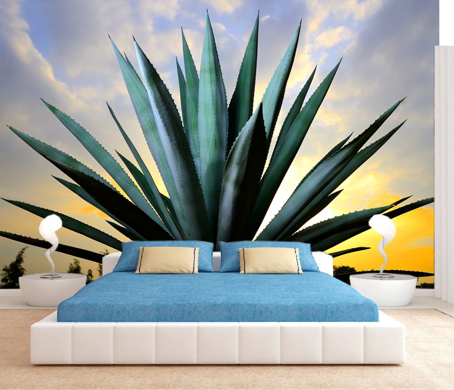 Agave Wallpaper Cactus Wall Decal Plant Mural Succulent Déco Removable ...