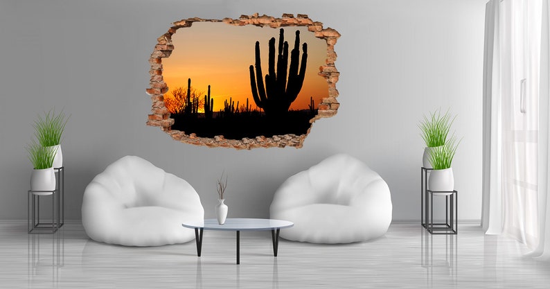 Cactus Decal Desert Print Sunset Wall Sticker Modern Art Decor Scene ...
