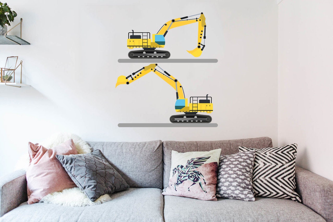 Digger Decal Trucks Wall Art Excavator Boy Gift Construction Print ...