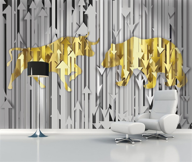 Bull and Bear Wallpaper Wall Street Print Stock Exchange Mural Self ...