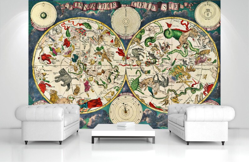 Celestial Planisphere Wallpaper Constellation Old Map Animal Print Old ...