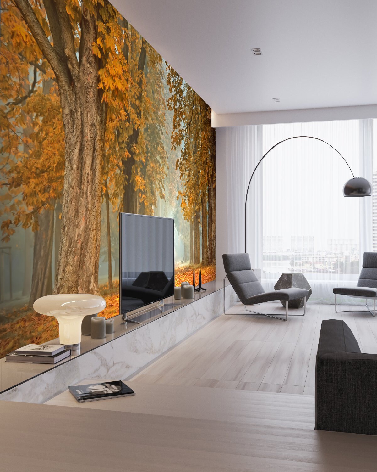 Autumn Wallpaper Tree With Yellow Leaves Print Landscape Decal Park ...