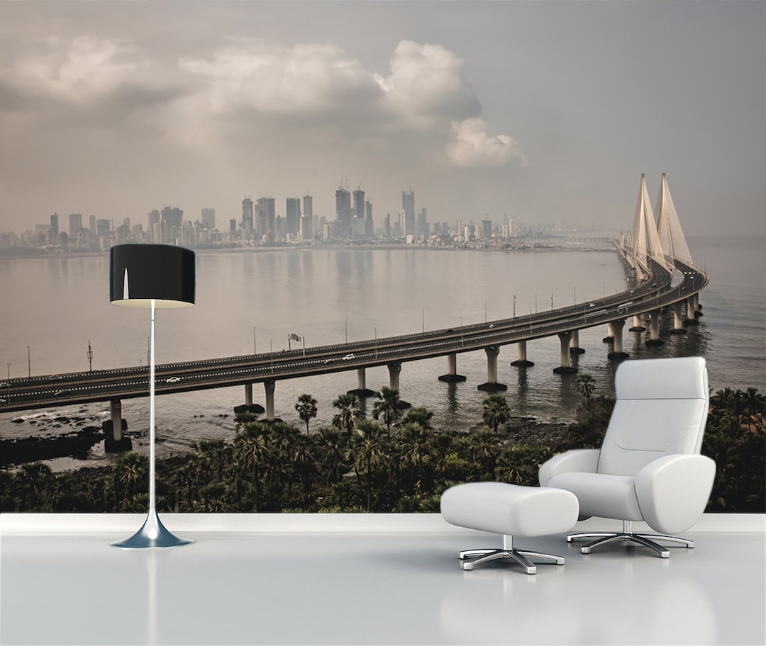 Biggest Bridge Wallpaper Seascape Wall Decal Bandra-worli Sea Link Art ...
