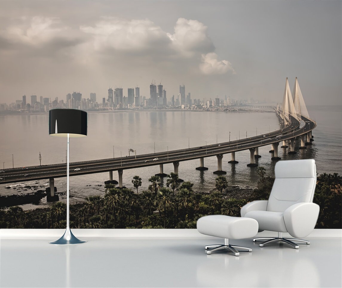 Biggest Bridge Wallpaper Seascape Wall Decal Bandra-worli Sea Link Art ...