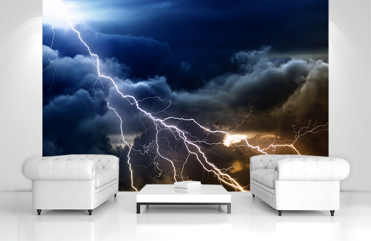 Lightning Mural Thunderstorm Mural Sky Wall Mural Nature Wall Decor ...