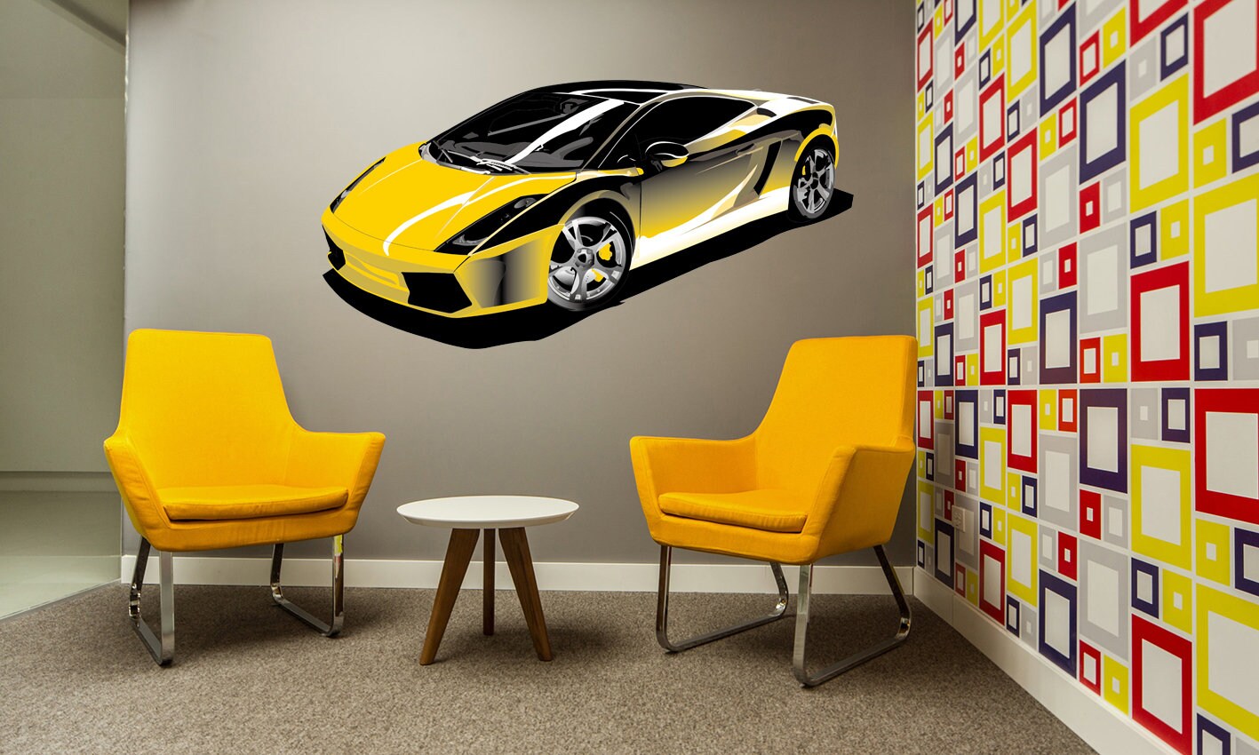 Lamborghini Decal Yellow Car Print Transport Wall Sticker - Etsy