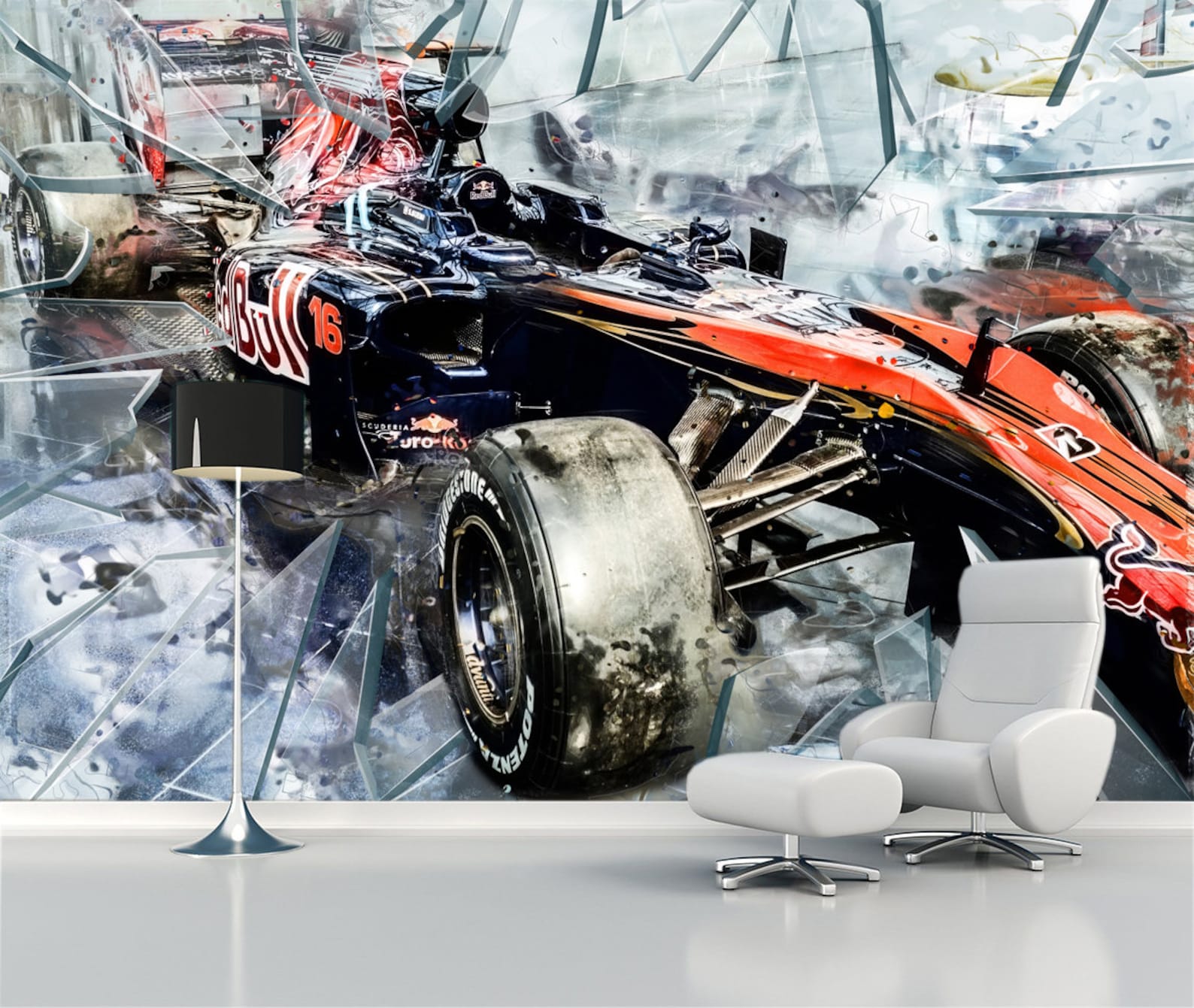 Speed Wall Art Racing Cars Mural Formula Wall Decal Car Wall Decal Peel ...