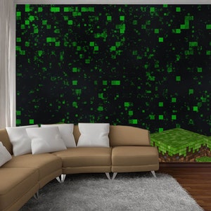 Pixel Green Wallpaper Gaming Mural Playroom Print Video Removable Art ...