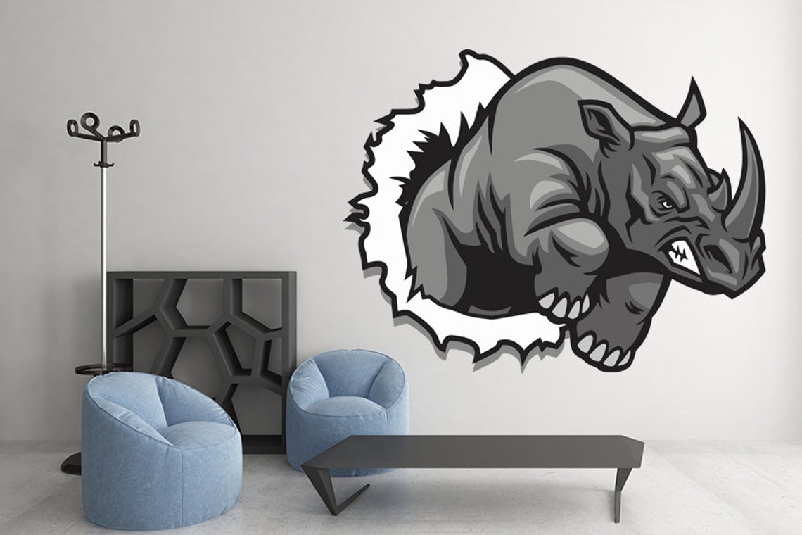 Rhinoceros Decal Animal Decal Rhino Sticker Kids Wall Decal - Etsy
