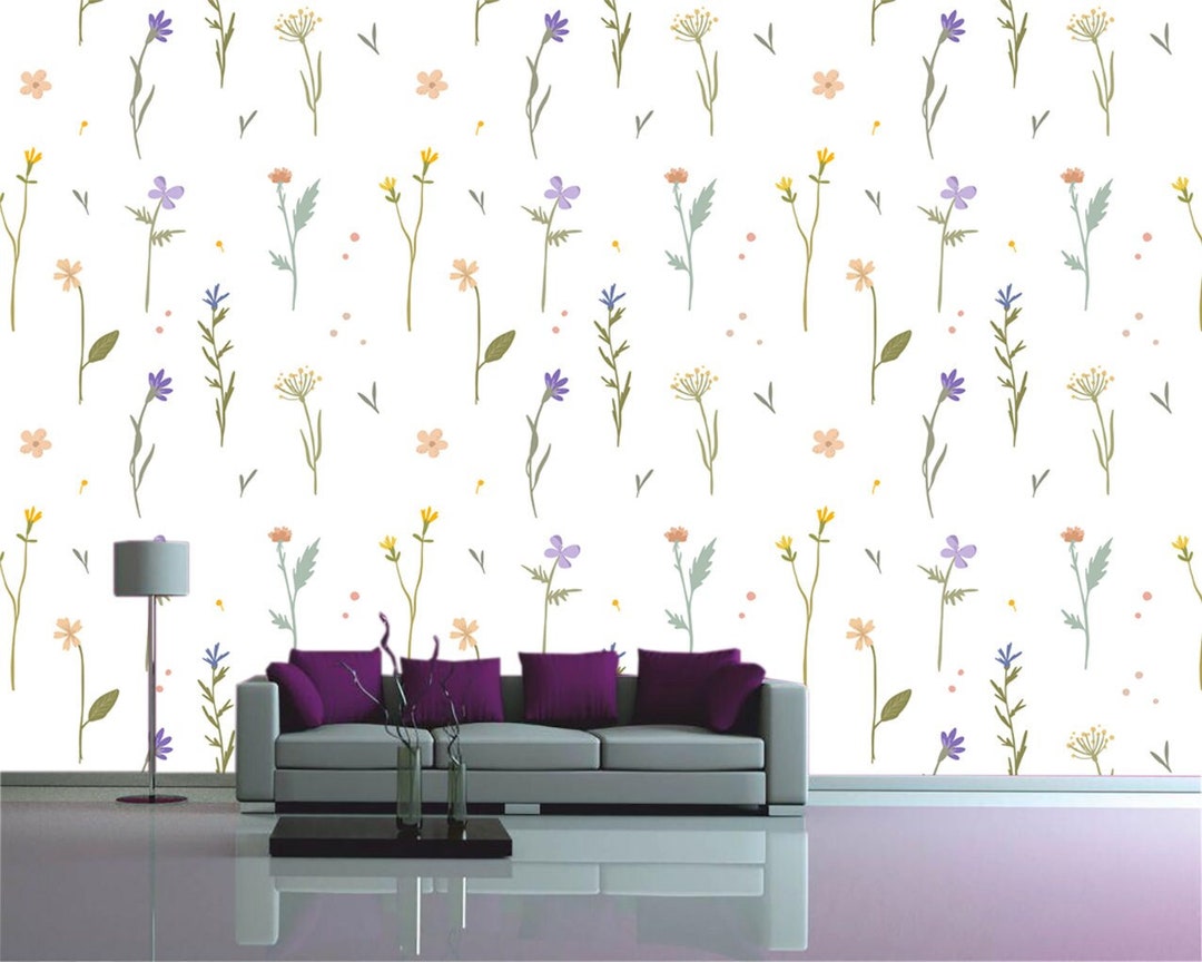 Wildflower Wallpaper Field Floral Wall Mural Grass Decal Plant Print ...