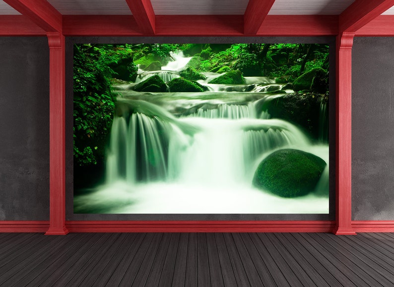 Waterfall Decal River Wall Décor Water Wall Sticker Rock Artwork Nature ...