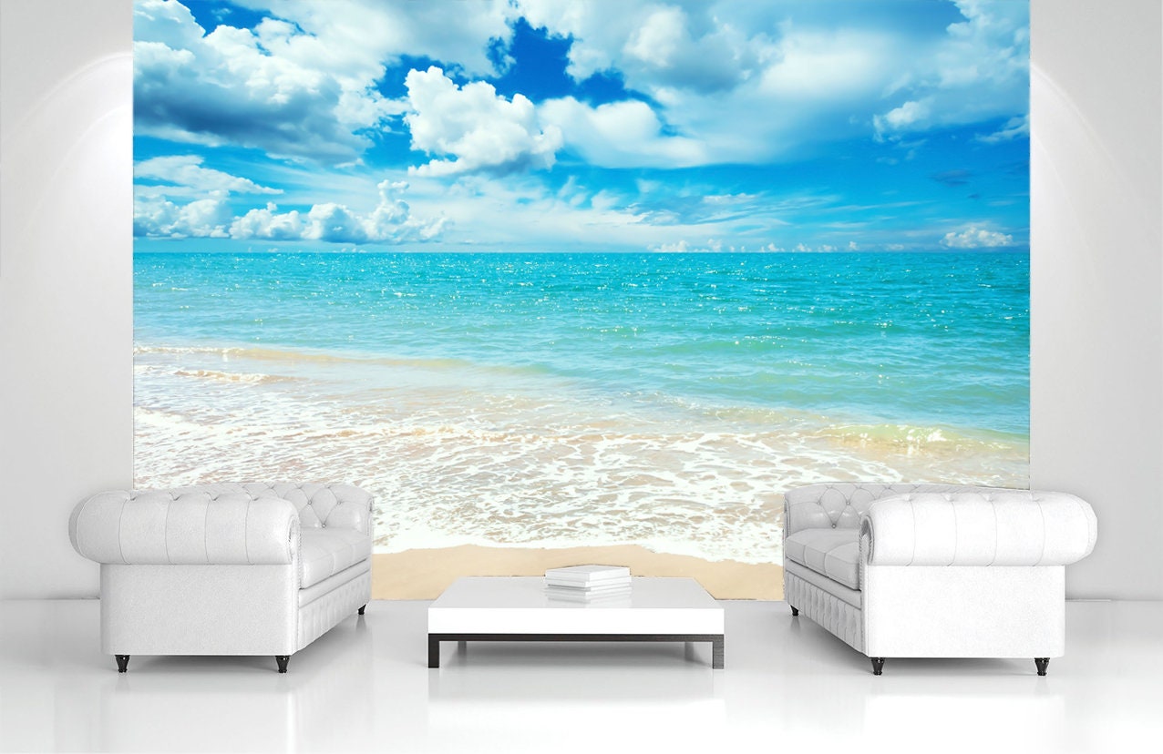 Beach and Ocean Wallpaper Tropical Wall Print Wave Mural - Etsy