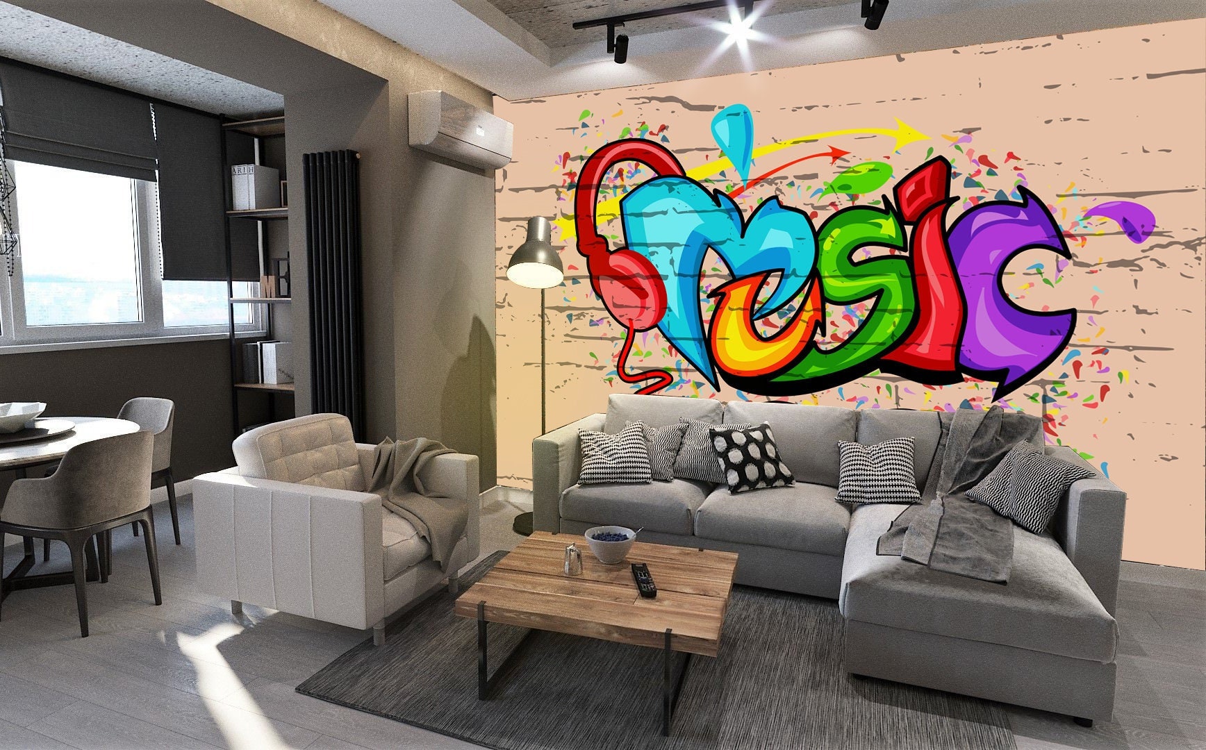 Peel and Stick Music Wallpaper Headphones Mural Wall Self-adhesive Club ...