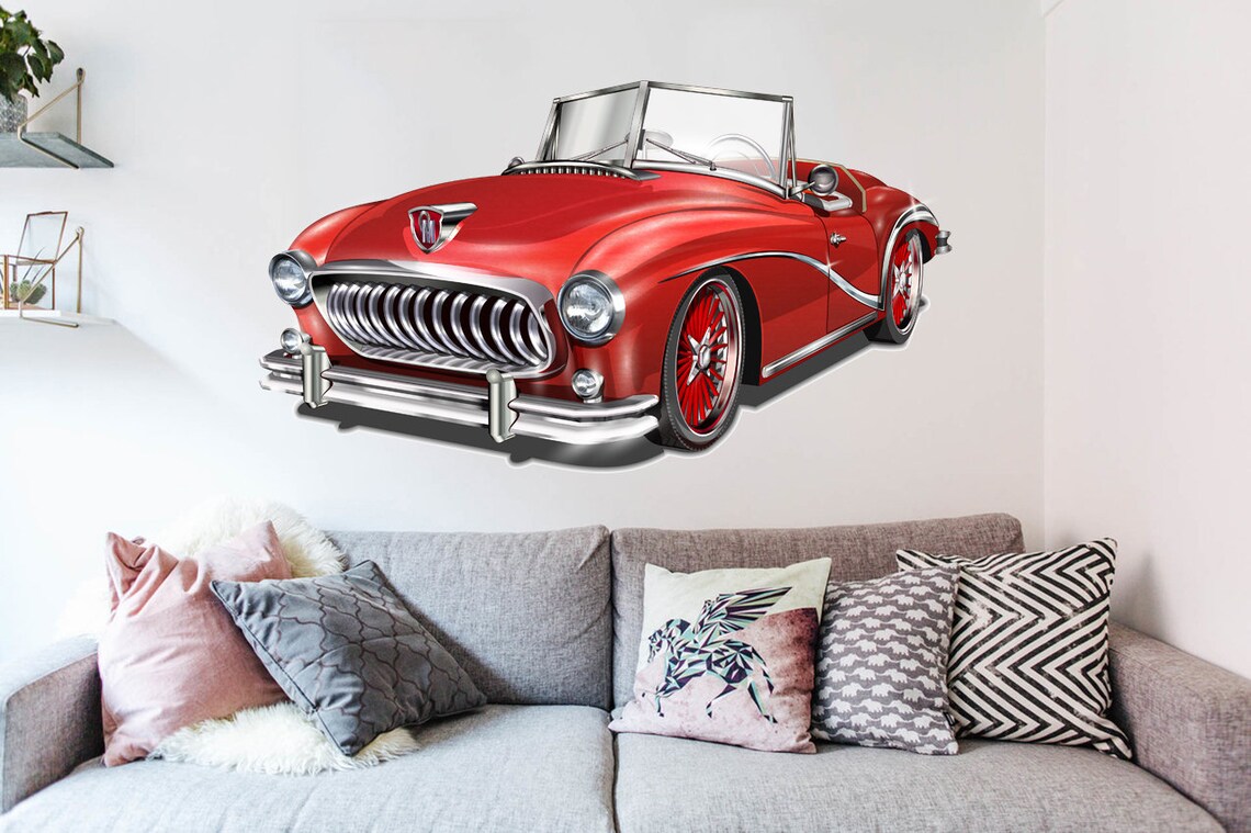 Red Car Wall Decal Transport Vinyl Machinery Sticker Enginery - Etsy
