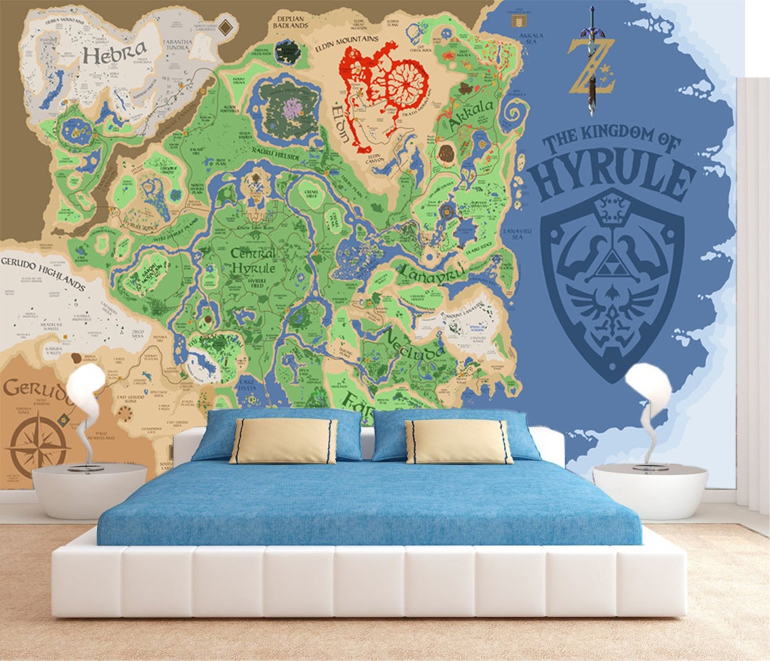 Hyrule Map Wallpaper Legend of Zelda Print Peel and Stick the Kingdom ...