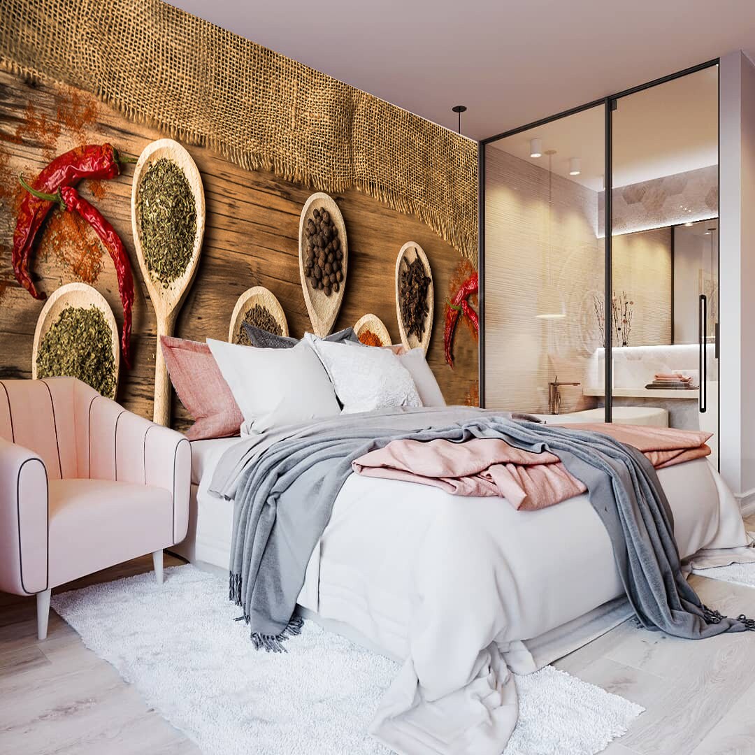 Peel and Stick Spices Wallpaper Kitchen Mural Spoon Print Food Decal ...