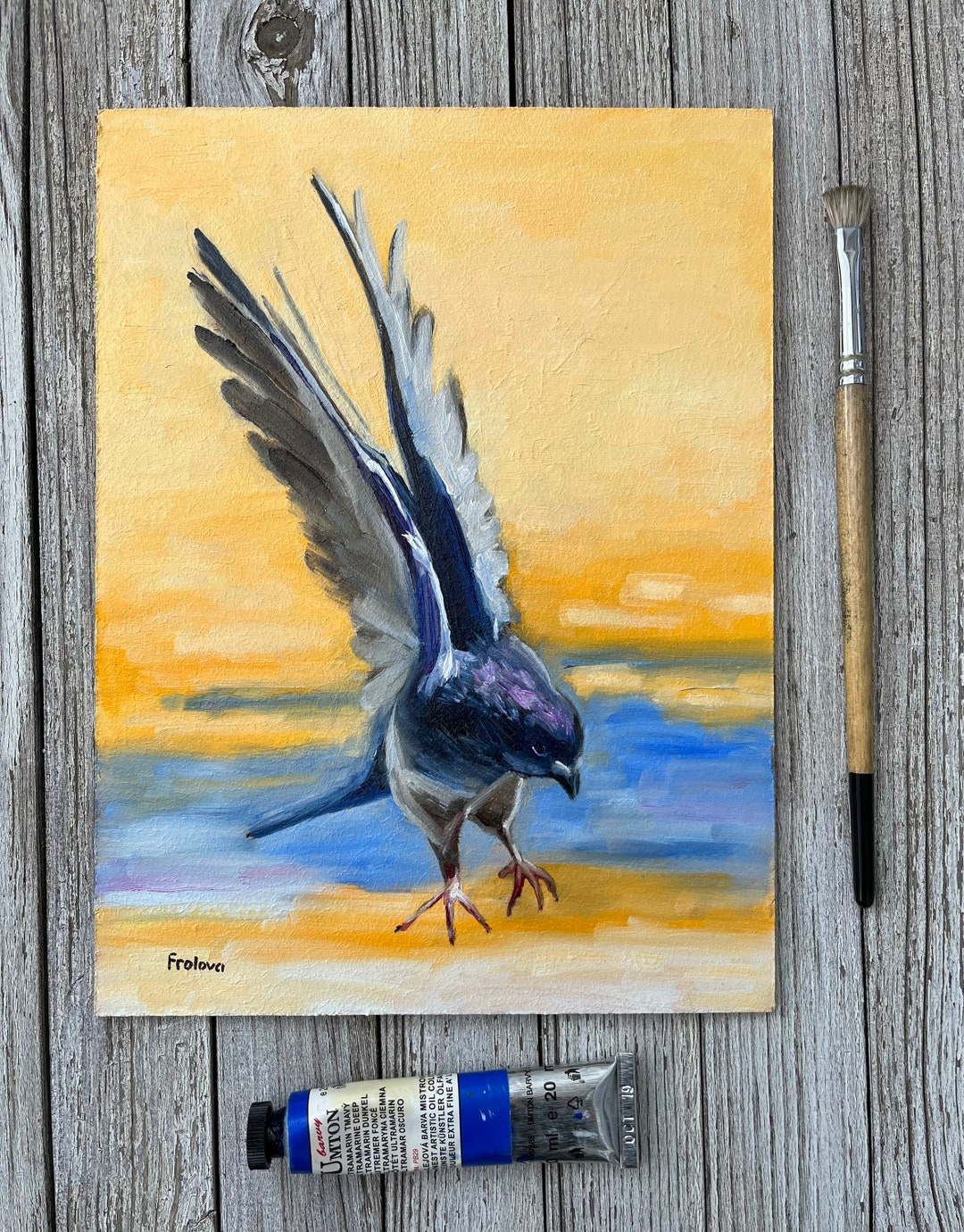 Pigeon Painting Original Bird Painting Small Oil Painting - Etsy