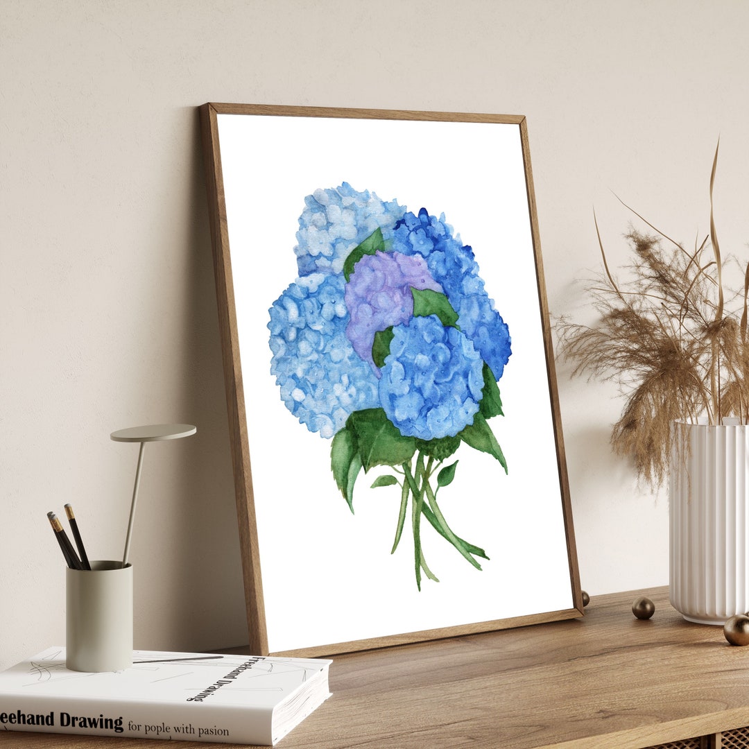 Blue Hydrangea Print Floral Poster Hydrangea Watercolor - Etsy