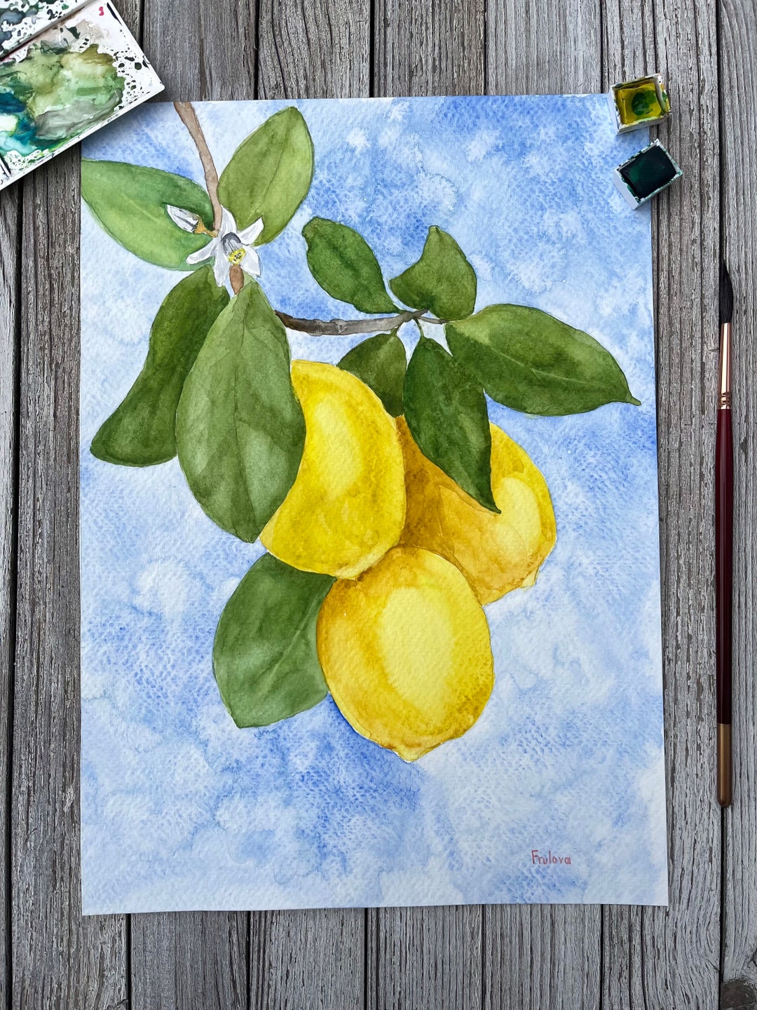 Lemon Tree Painting Original Watercolor Floral Original Art Citrus ...