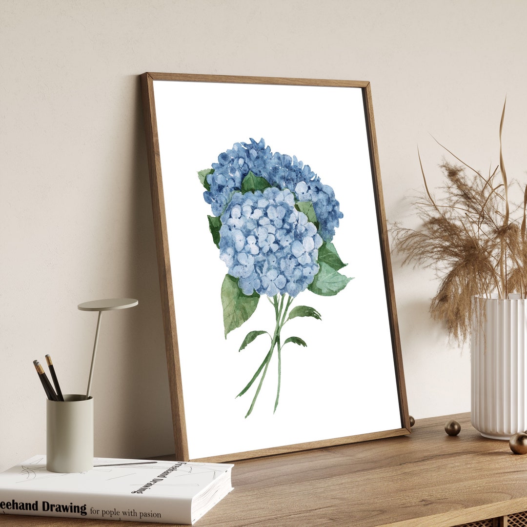 Blue Hydrangea Print Floral Art Print Hydrangea Watercolor - Etsy