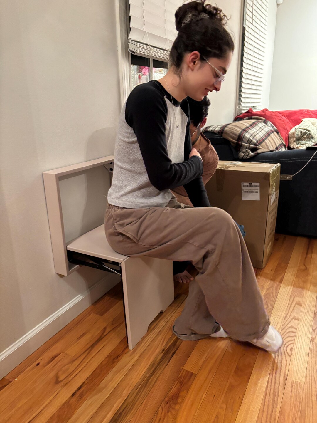 Space-saving Wall-mounted Folding Stool Bench for Entryway & Bathroom ...