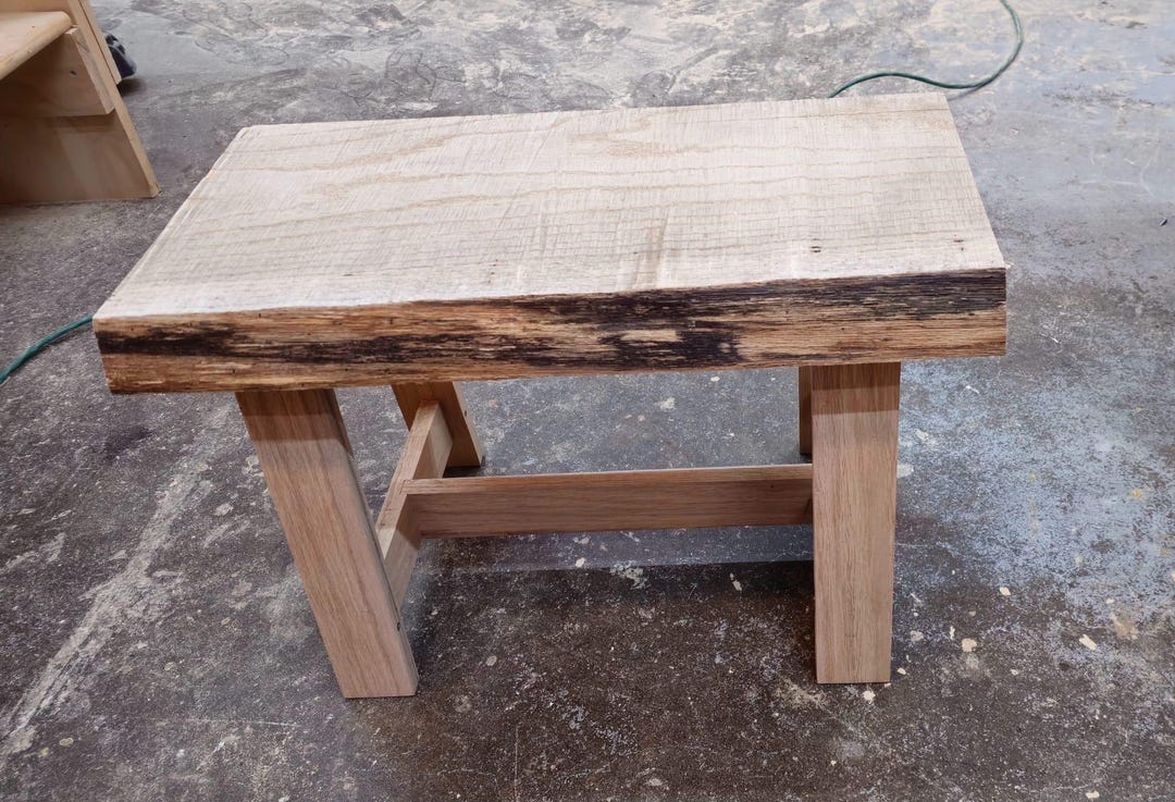 Handmade Live Edge Oak Stool: Rustic Wooden Accent Table - Etsy