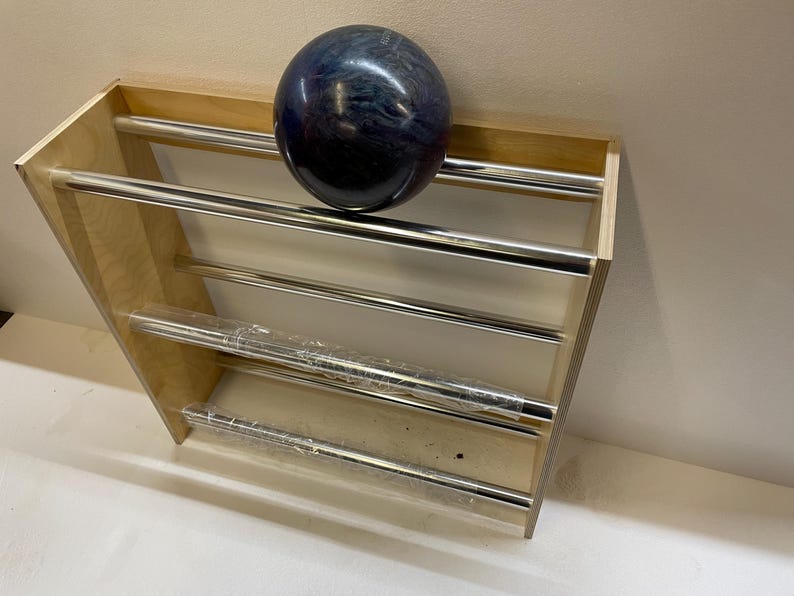 Unfinished Solid Pine Wood Bowling Ball Rack With Aluminum Rods Levels ...