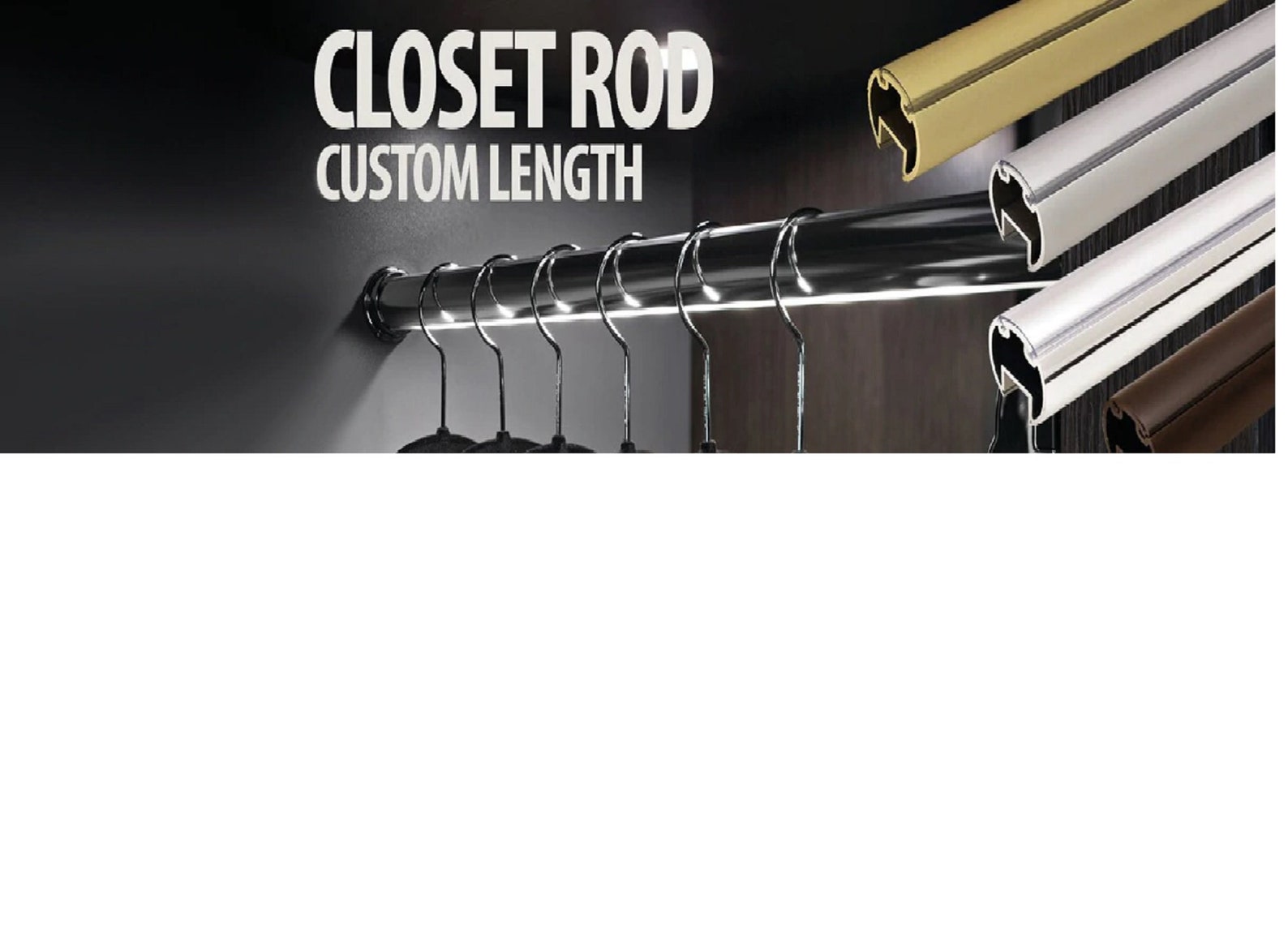 LED Lighted Round Closet Rod Kit With End Supports 1-5/16" Diamerter ...