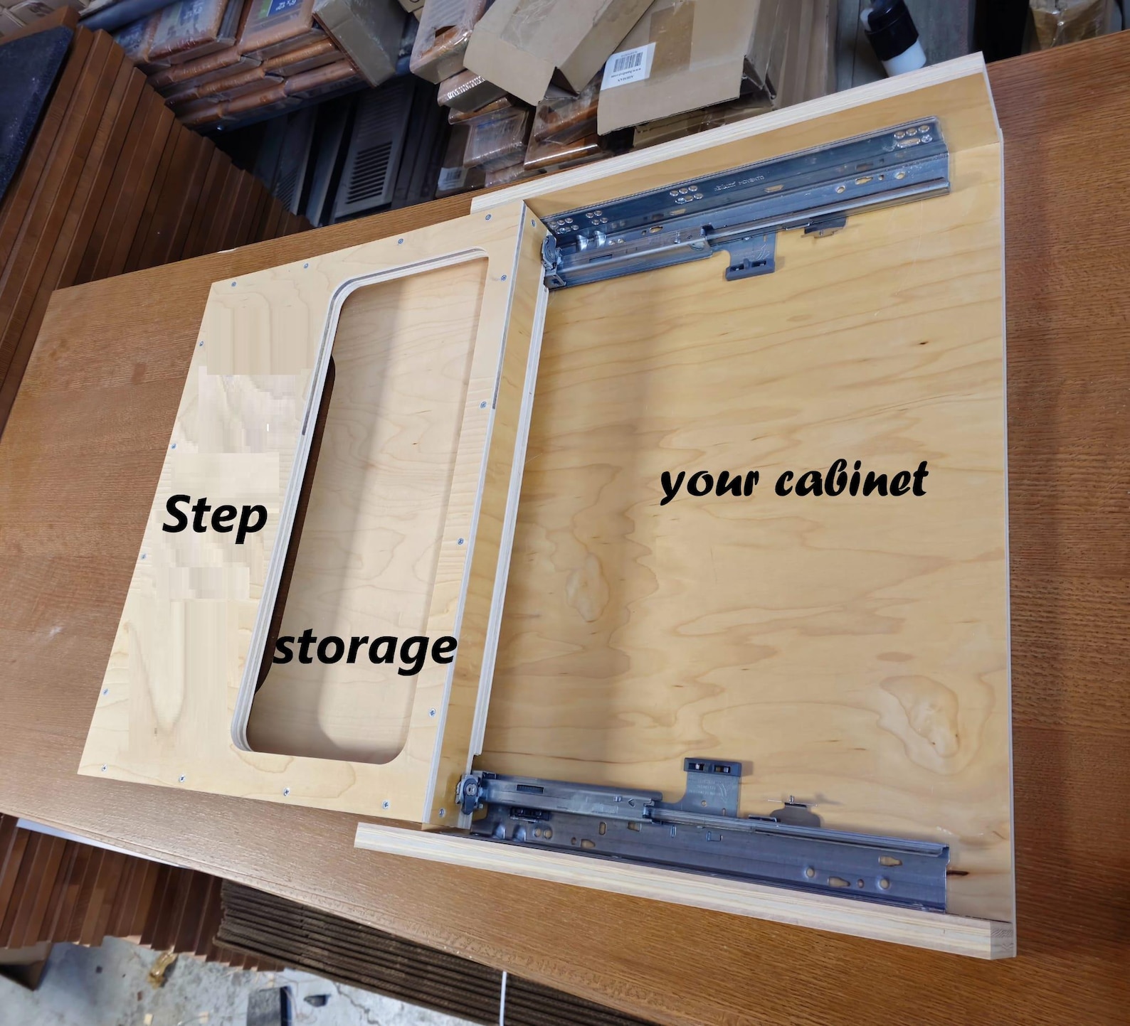 Under Cabinet Pull Out Step Stool: Baltic Birch, Push to Open With Soft ...