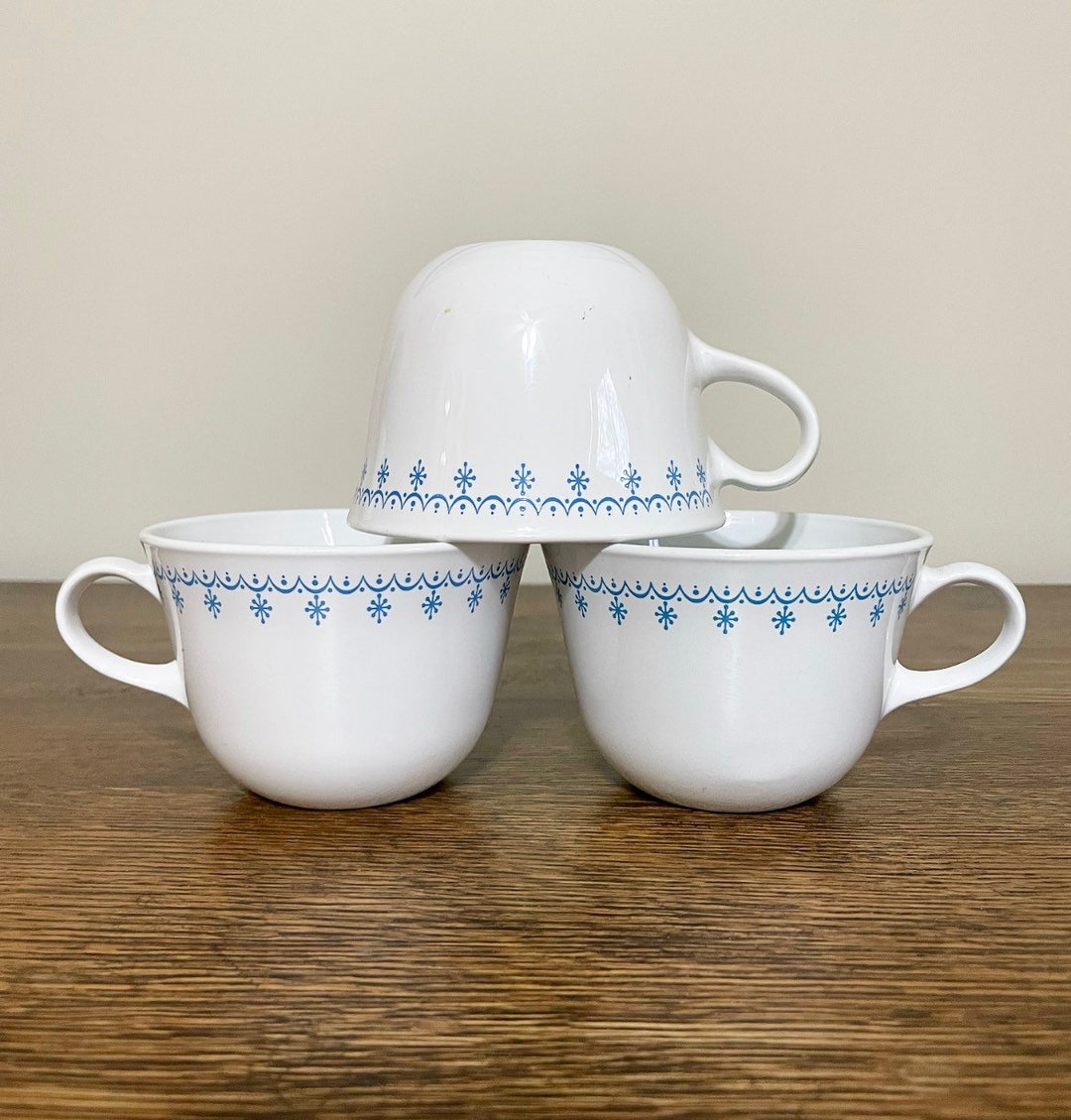Vintage Corelle Snowflake Blue Tea Cups - Etsy