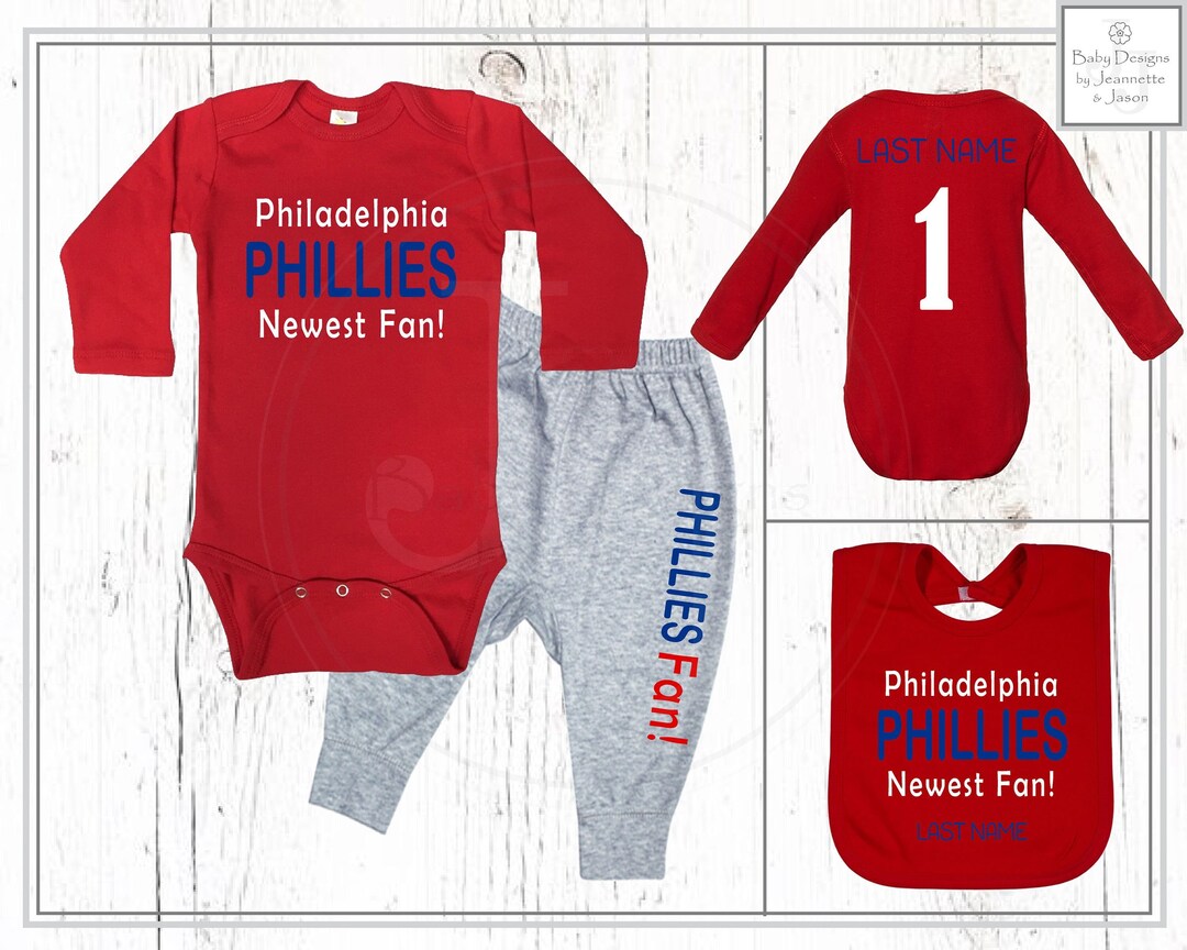 Philadelphia Phillies Inspired - 3PC Personalize Baby Bodysuit, Bib and ...