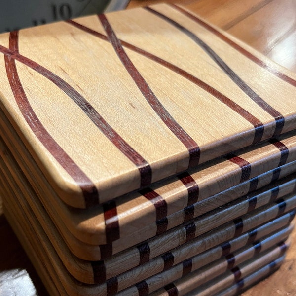 Wood Coaster Set of Six With Holder bloodwood, Walnut - Etsy Canada