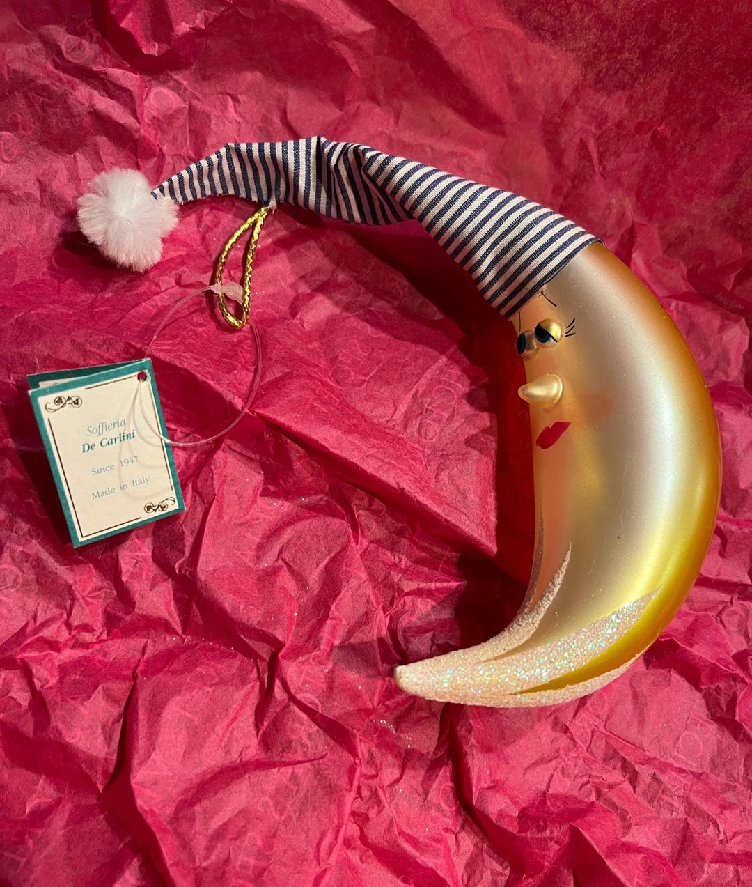 Vintage Soffieria De Carlini Blown Glass Moon Ornament, Italy - Etsy