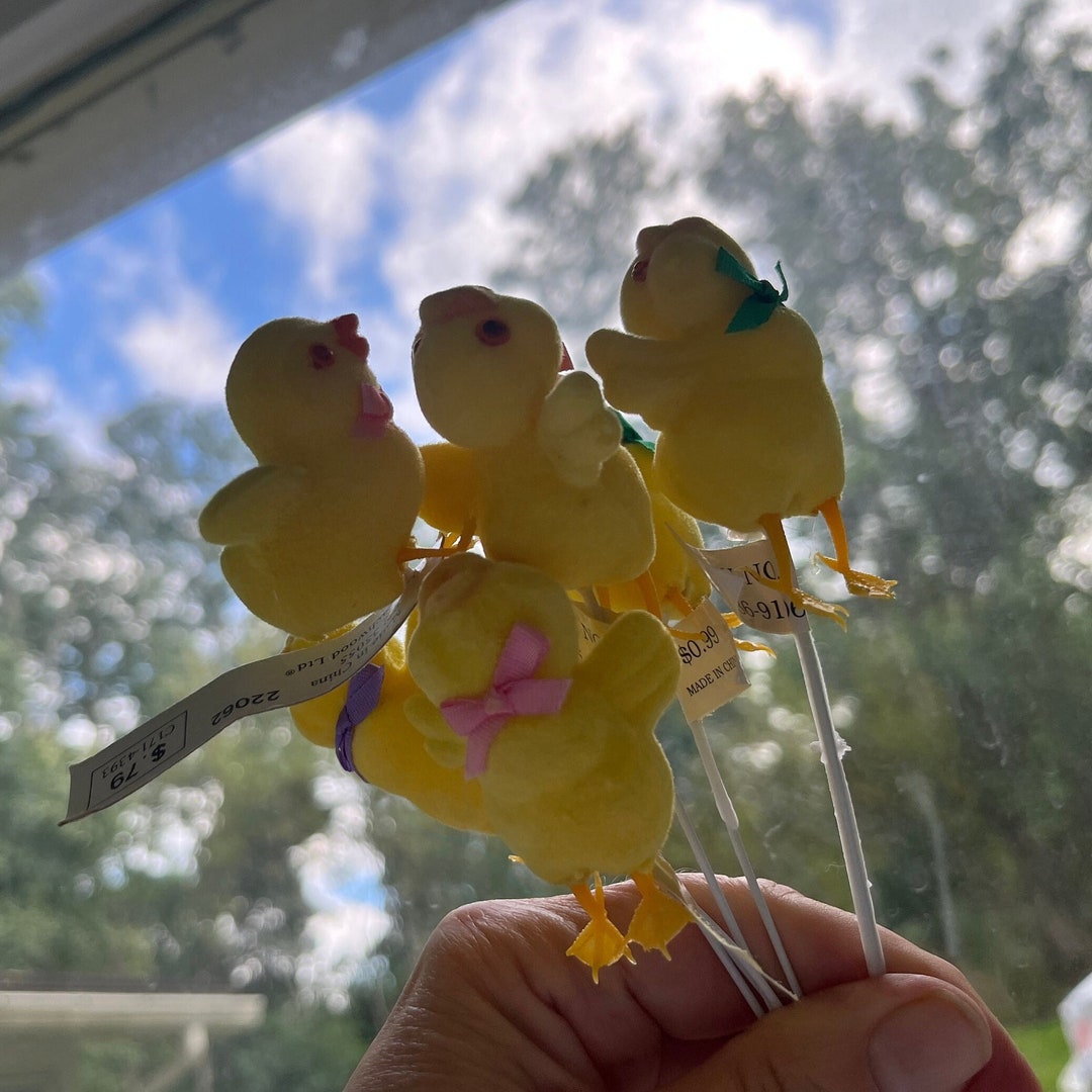 Vintage Set of 6 Flocked Baby Chicks on Sticks - Etsy