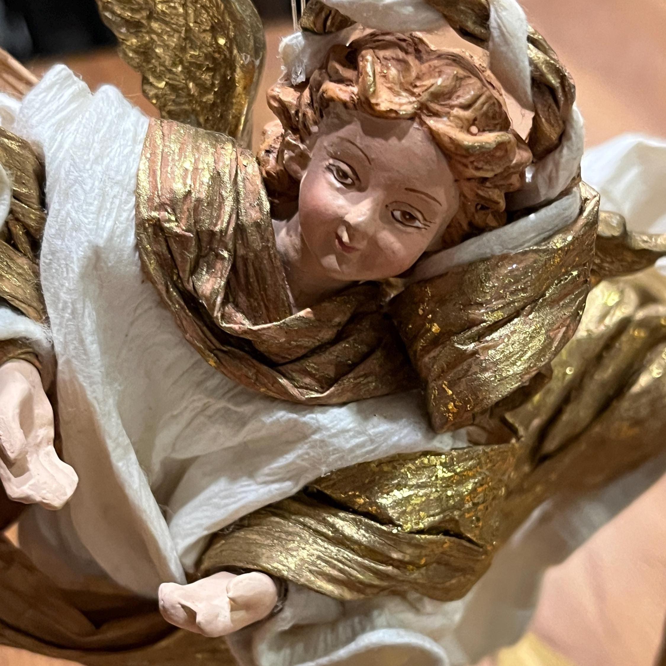 Vintage Cartapesta-style Angel 7" Wide Christmas Ornament Papier-mâché ...