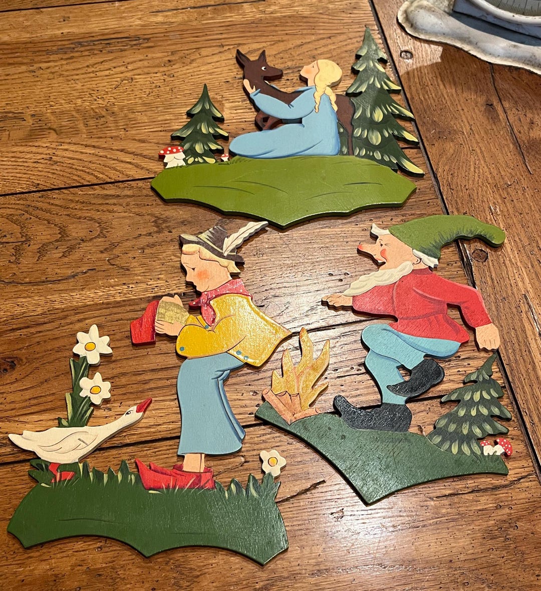 Vintage Set of 3 German Folk Art, Wooden Fairy Tales Wall Plaques - Etsy