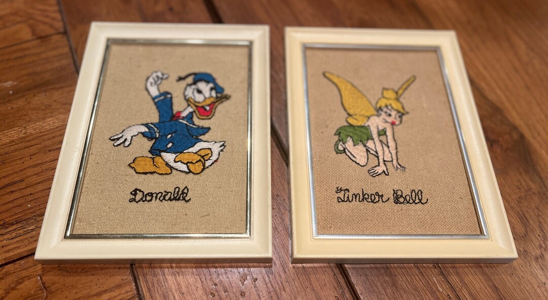 Vintage Set of 2 Walt Disney Embroidered Donald Duck & Tinker Bell in ...