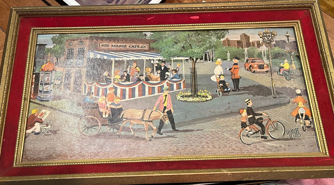 Vintage Charles Biro Print in Wooden and Velvet Frame, American Comic ...