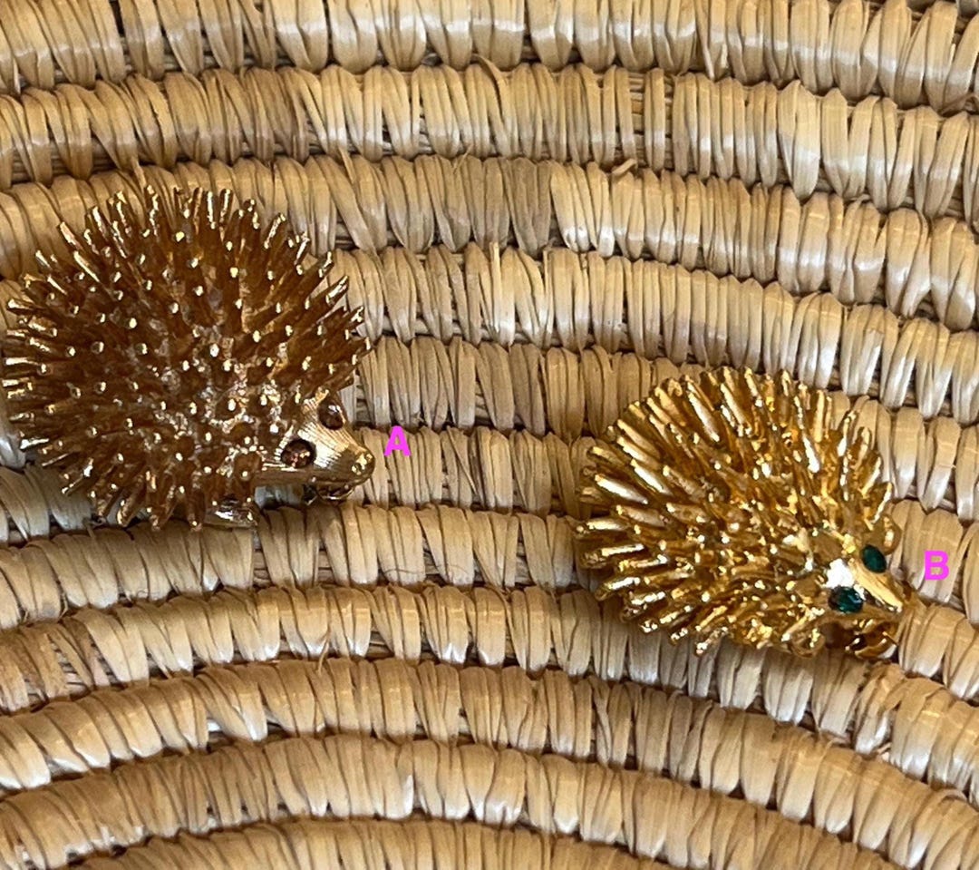 Vintage Gold Tone Hedgehog Art Pins / Brooches (choice of 2) - Etsy