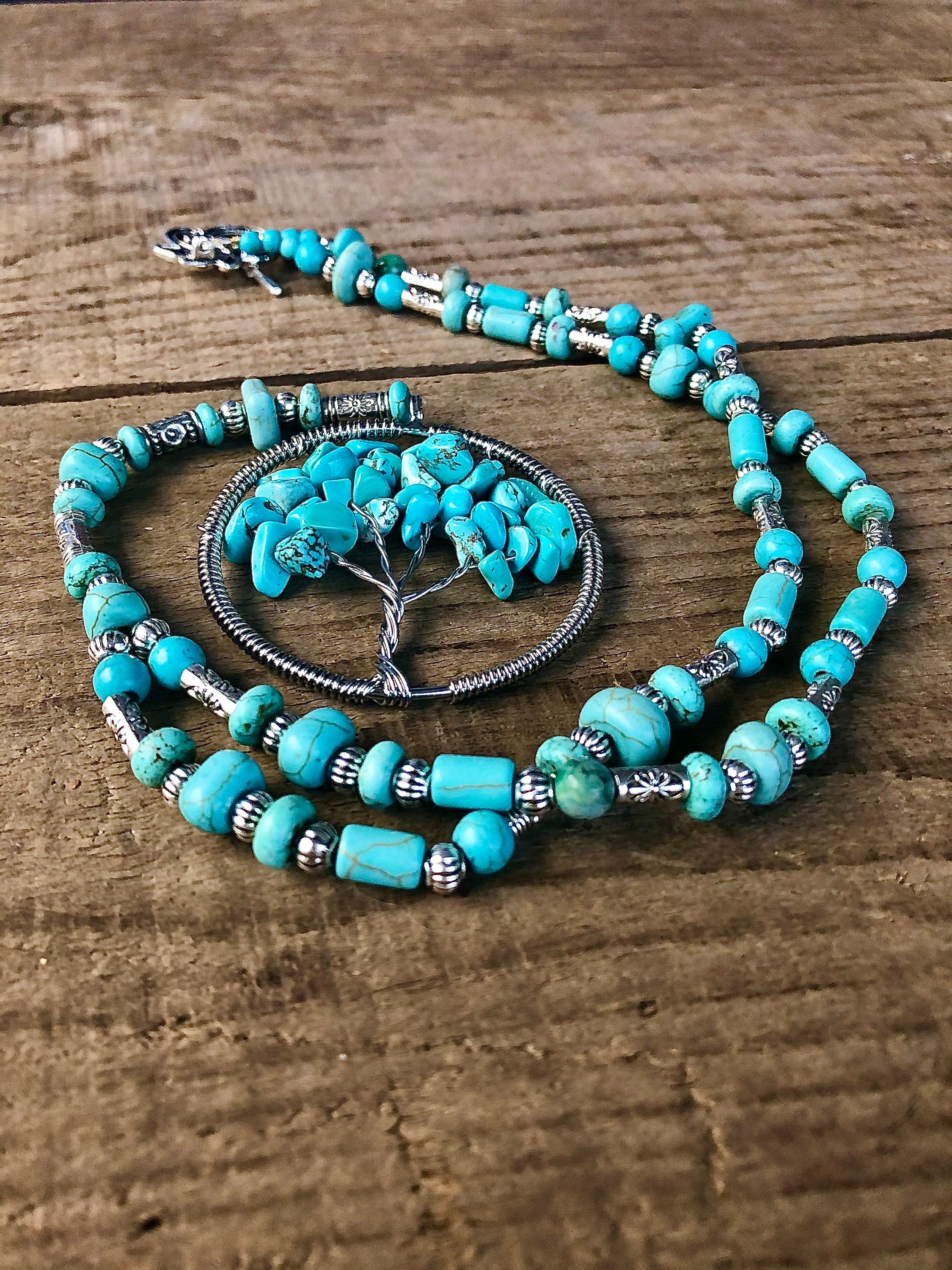 Turquoise Tree of Life Necklace, Healing Crystals Boho Best Friend Gift ...