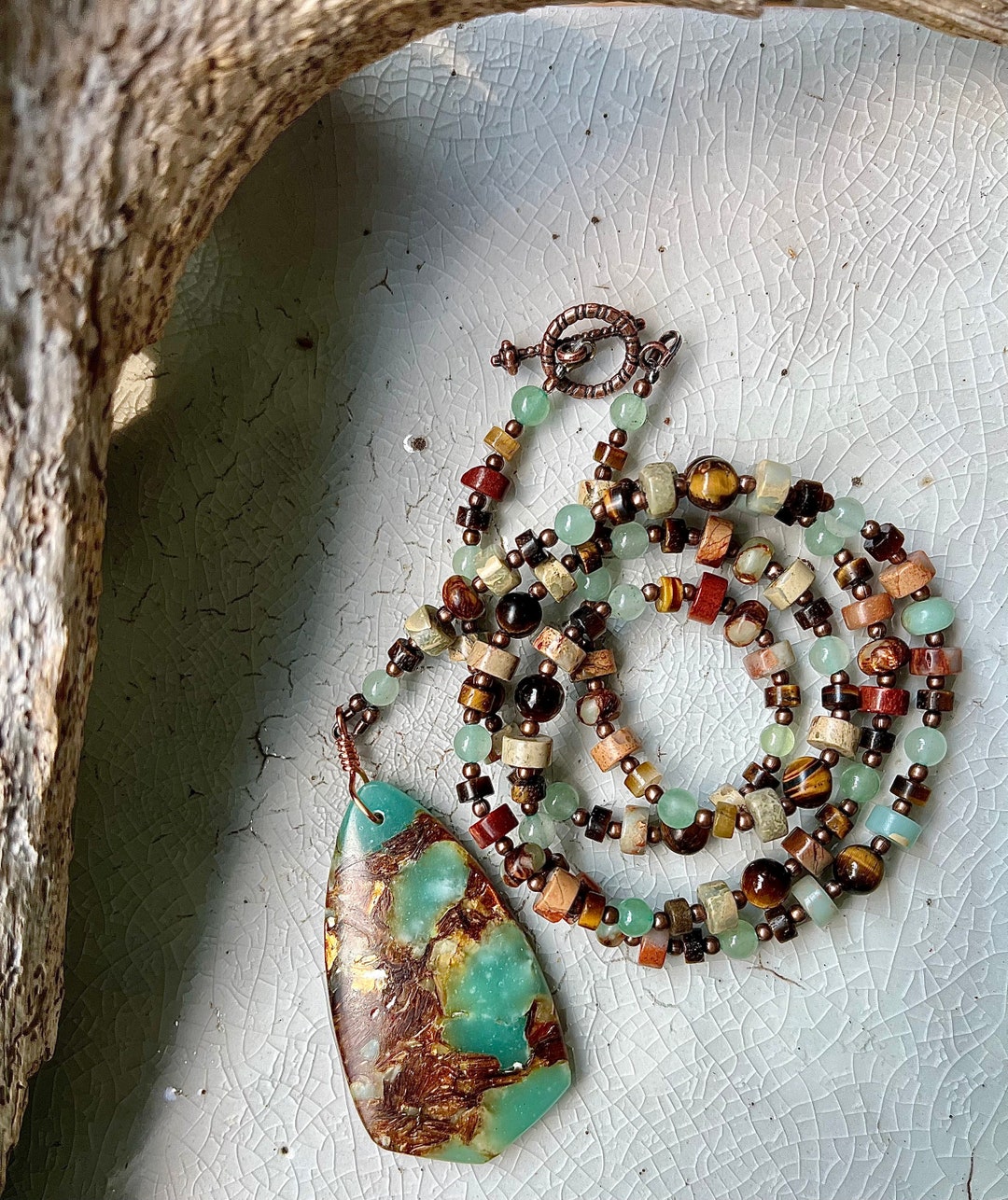 Jasper Copper Bornite Pendant Necklace, Tiger Eye Aventurine Copper ...