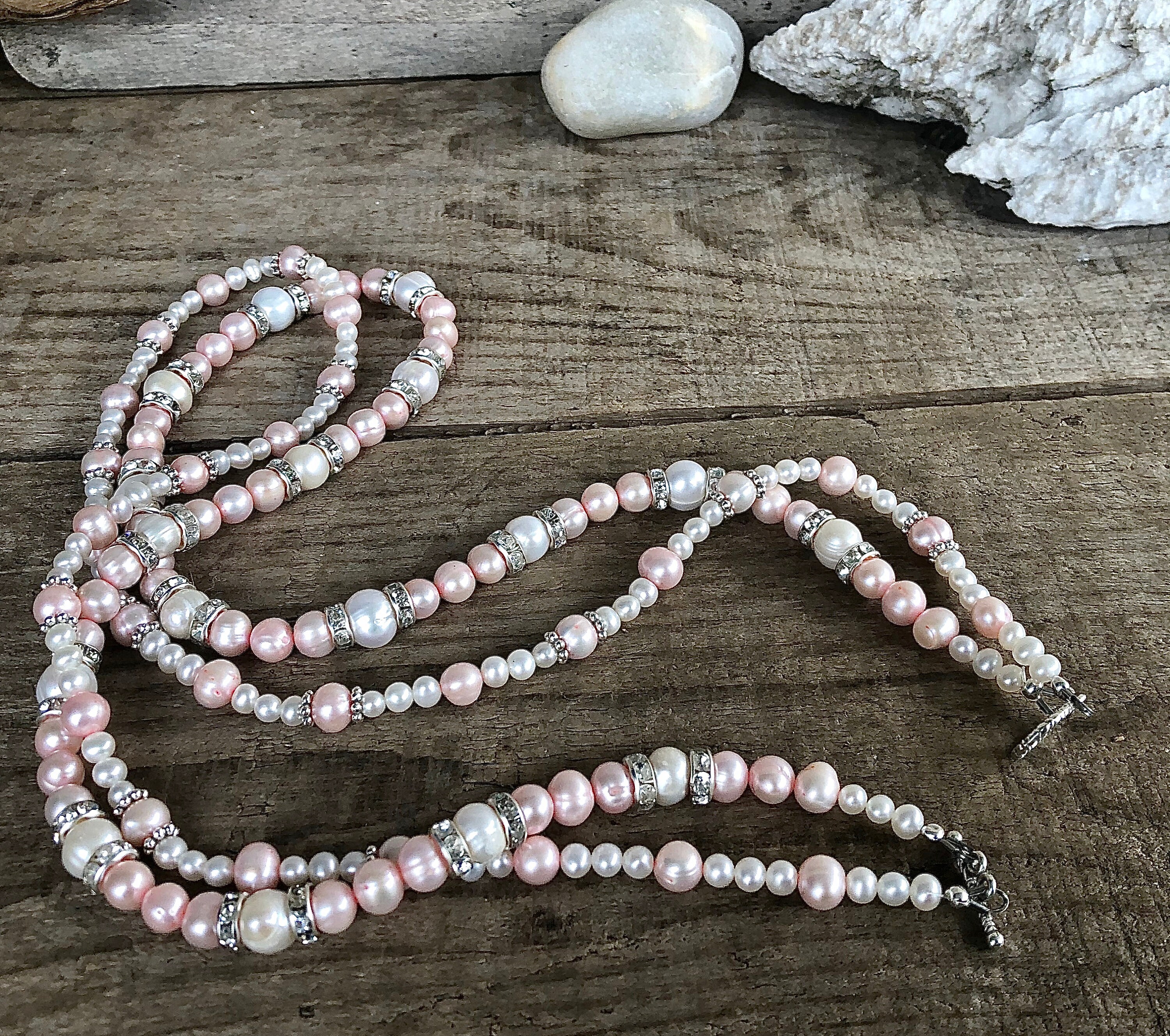 Freshwater Pearl And Crystal Necklace 24 Inch
