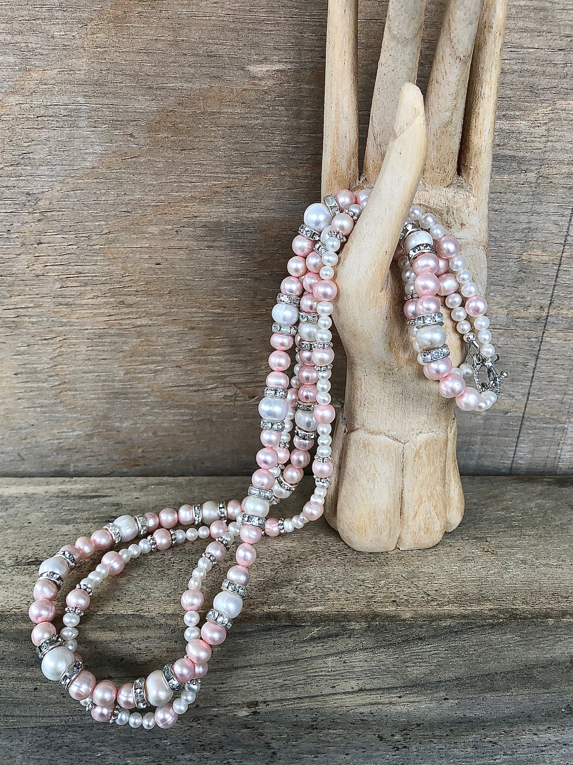 Freshwater Pearl And Crystal Necklace 24 Inch