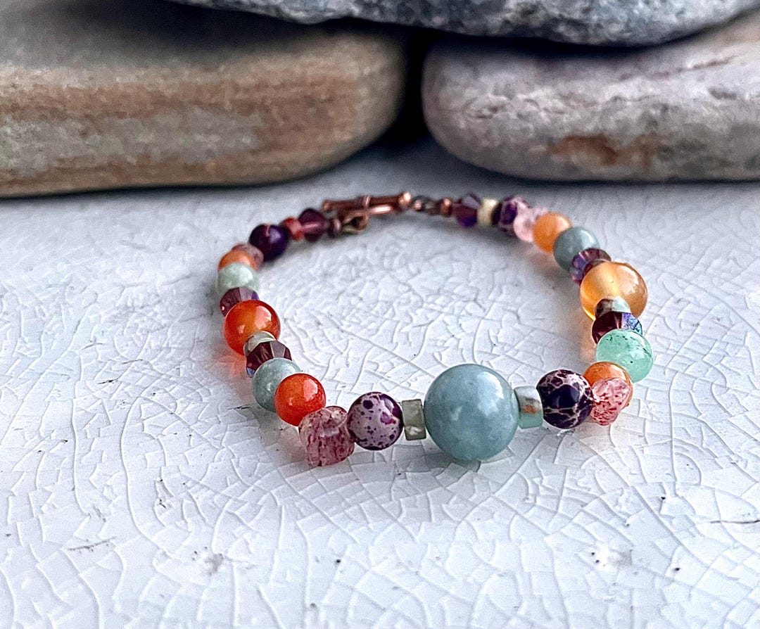Burma Jade Watermelon Quartz & Garnet Bracelet, Boho Chakra Healing ...