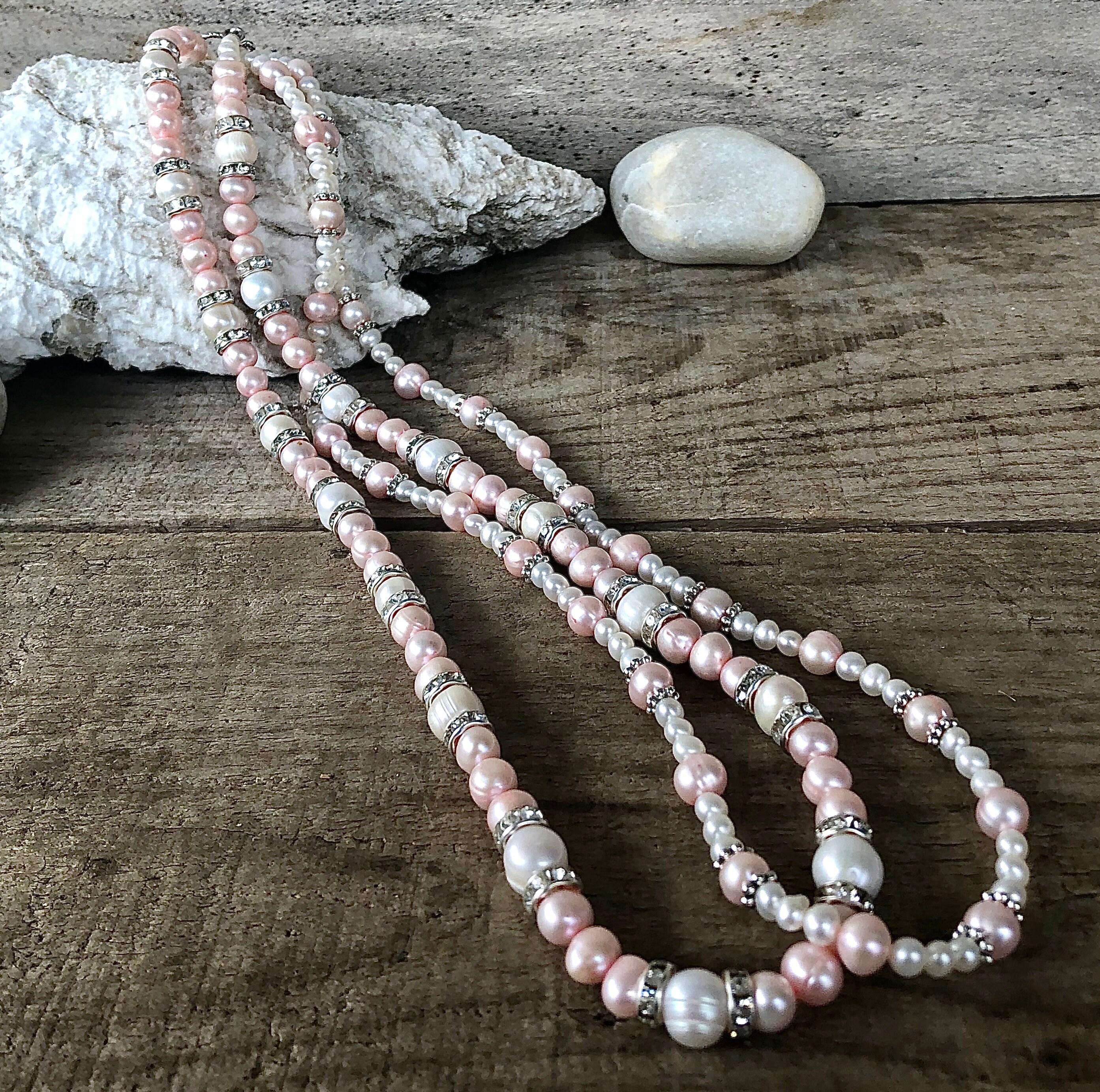 Freshwater Pearl And Crystal Necklace 24 Inch