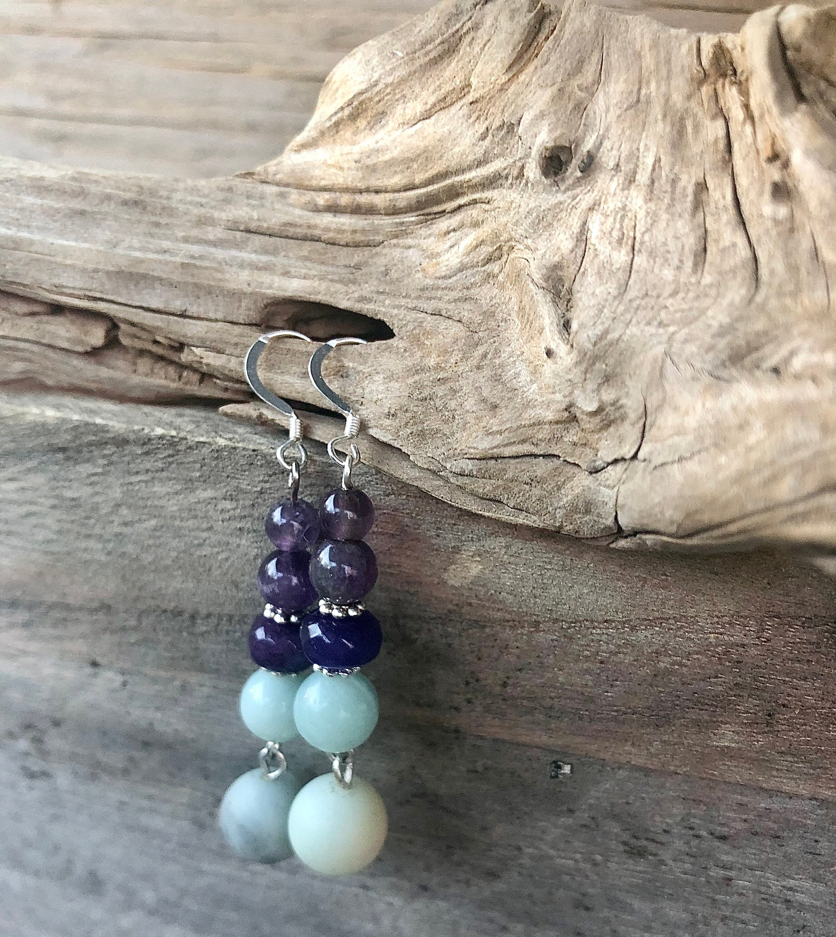 Blue Amazonite & Purple Amethyst Earrings Birthday Gift | Etsy