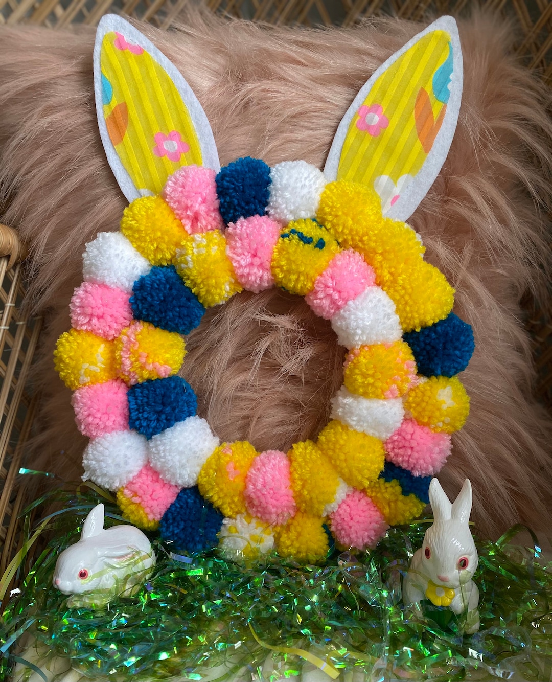 Bunny Pom Pom Wreath - Etsy